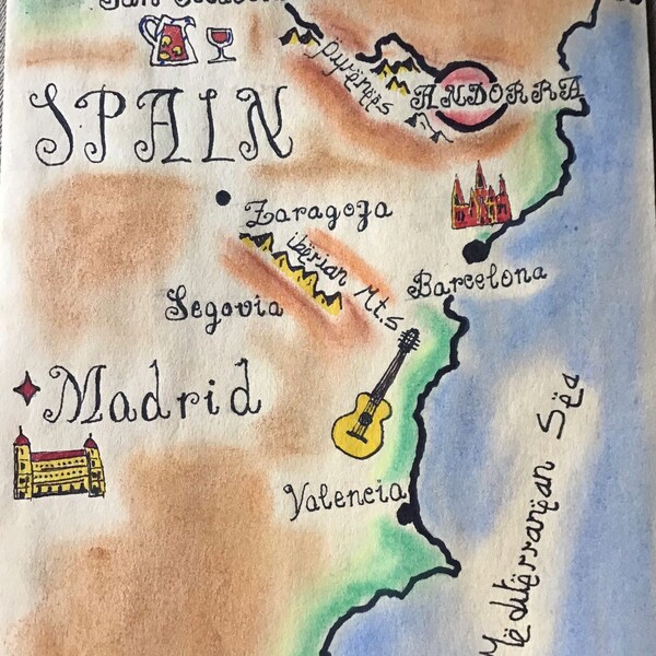 Drawing Hand Map of Spain - Etsy
