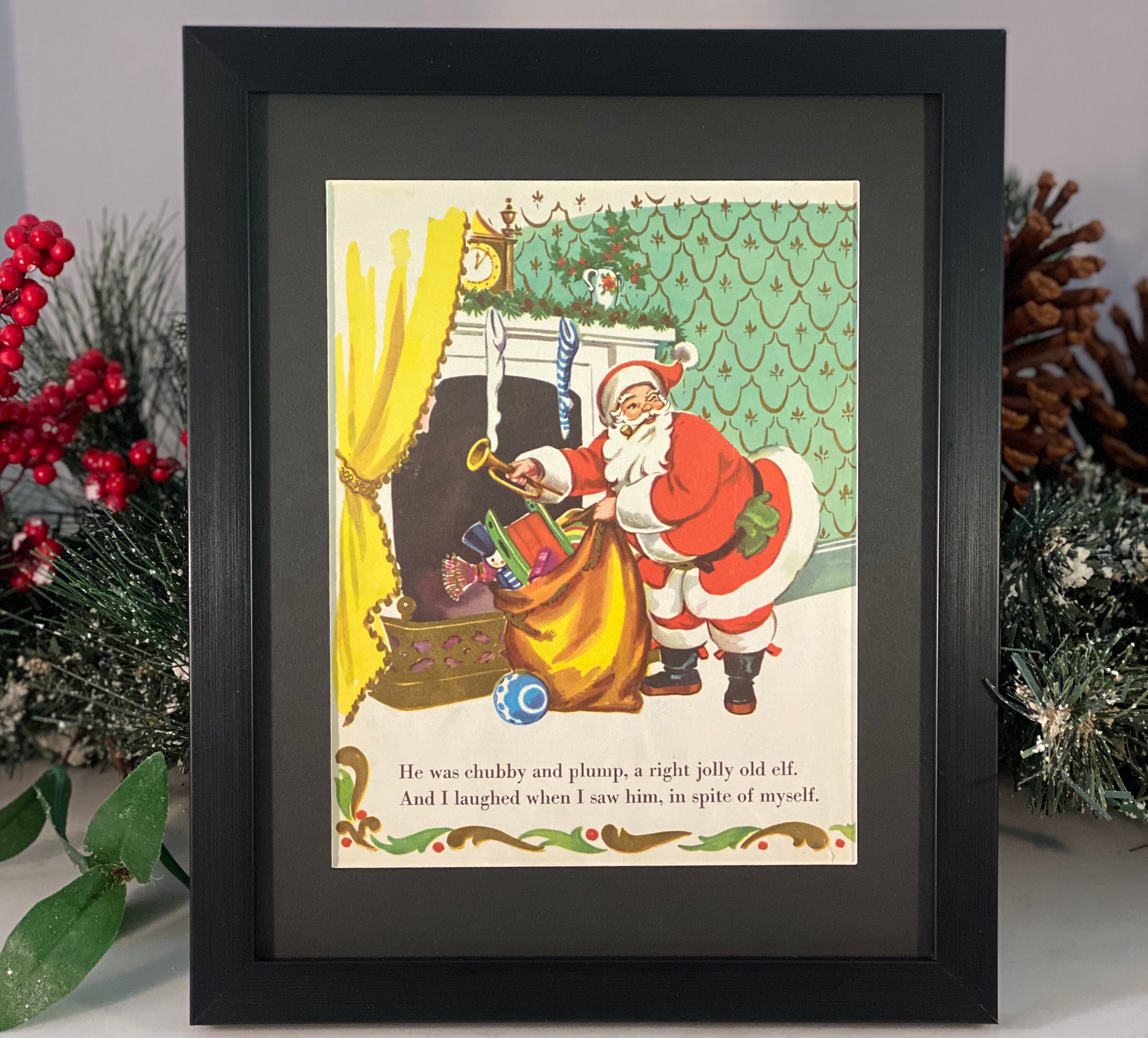 Christmas Santa Unpacking His Bag Vintage Framed Book Art - Etsy