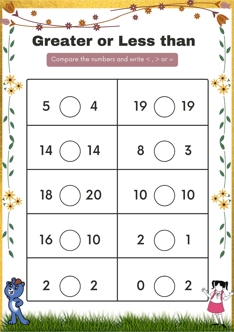 Greater Than, Lesser Than, Equal to Printable Math Worksheet Homeschool ...