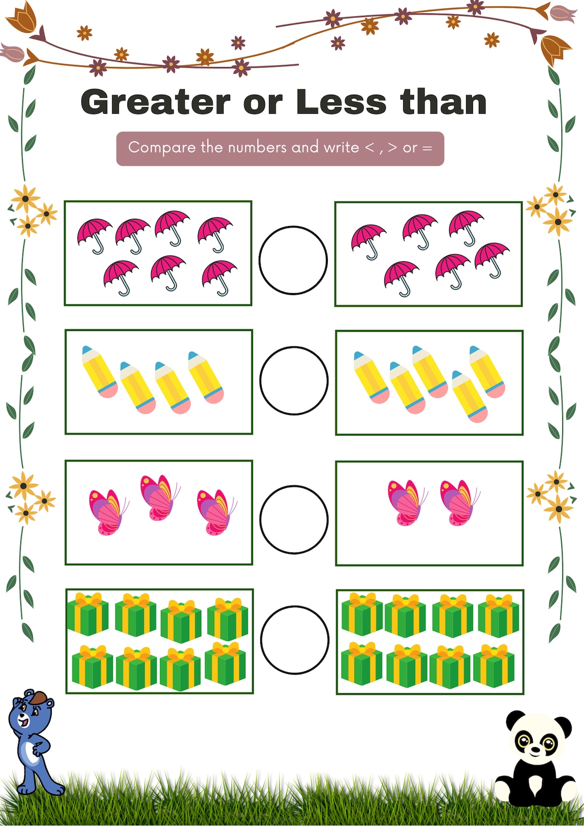 Greater Than Lesser Than Equal to Printable Math worksheet | Etsy