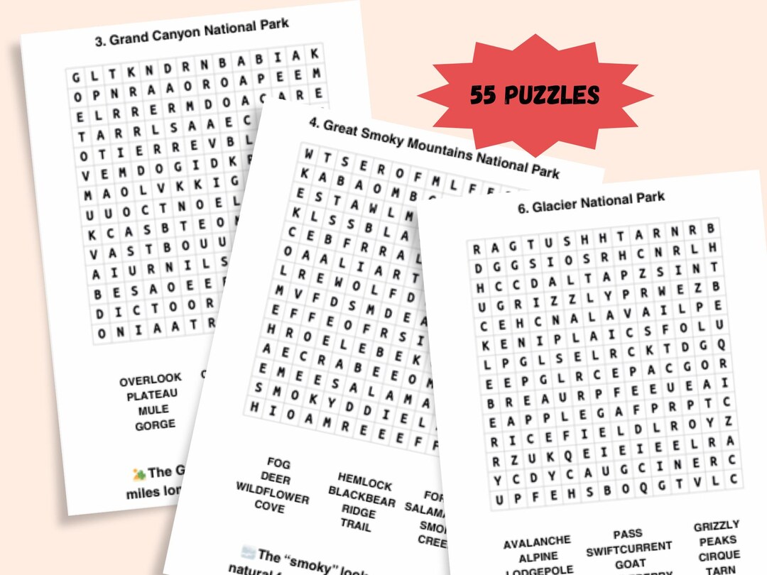 National Parks Word Search, Cross Cultural Printable Puzzles, Fun ...