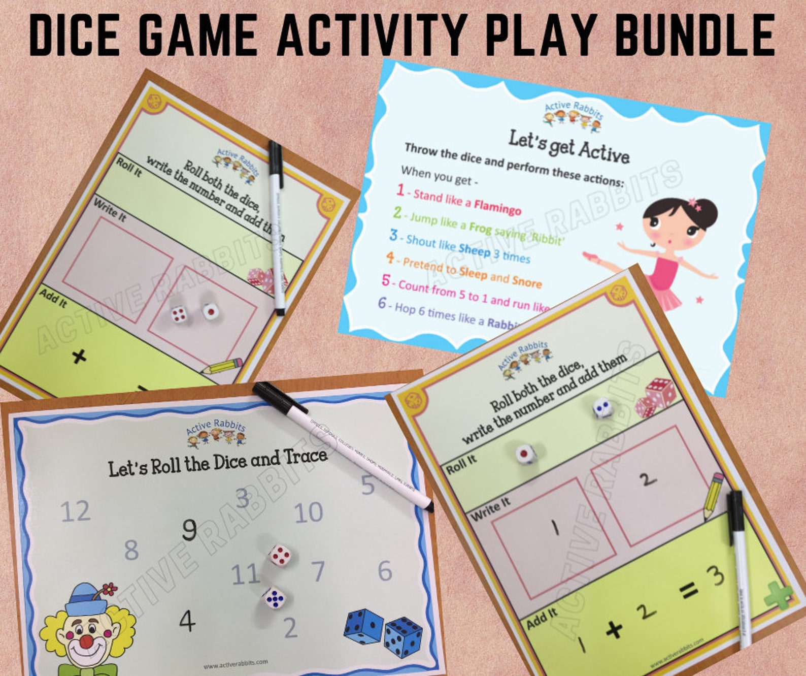 Fine Motor Activity, Math Dice Game, Quiet Book for Toddler, Preschool ...