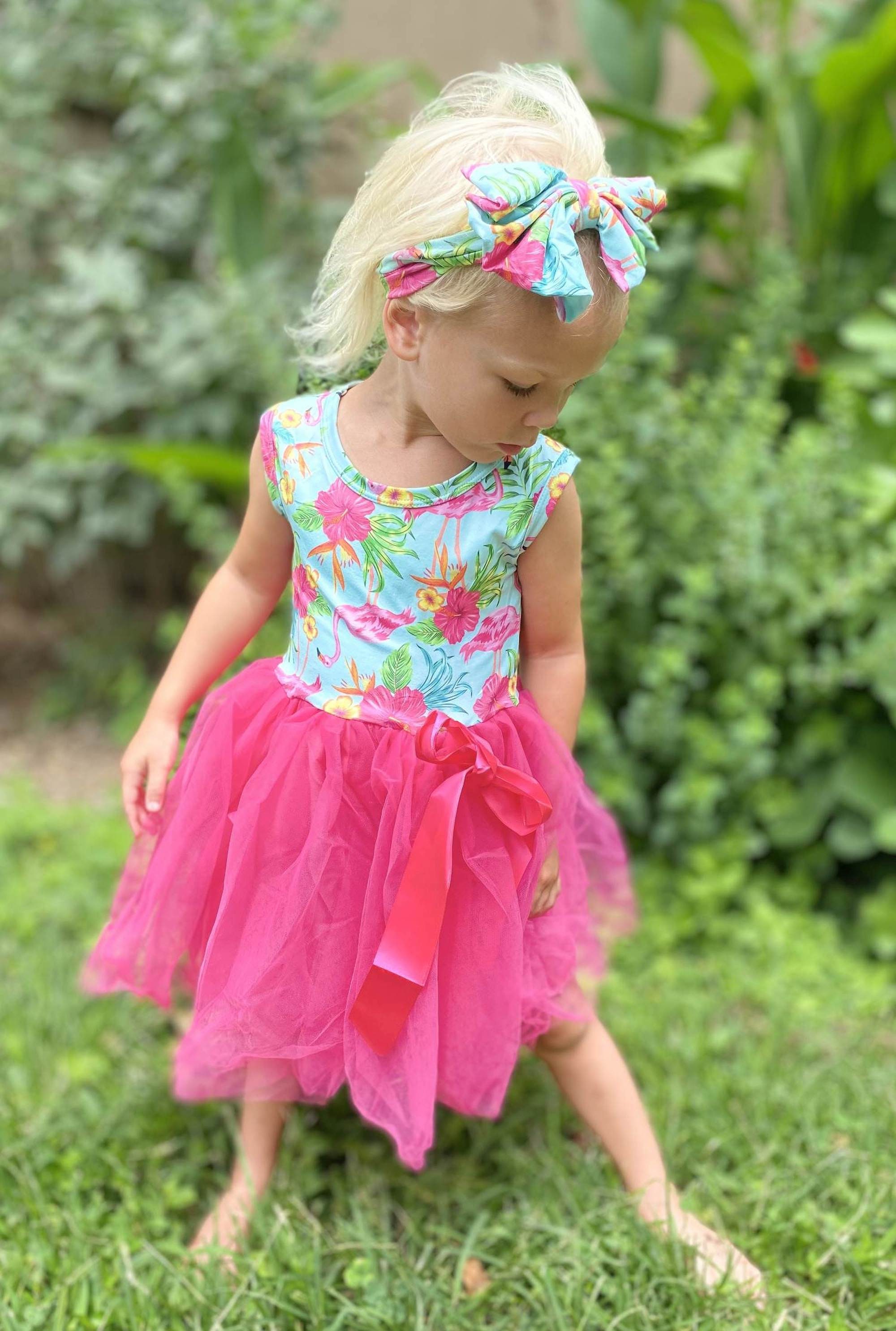 Little Girls Sleeveless Pink Flamingo Twirl Dress Kids Flamingo Dress ...