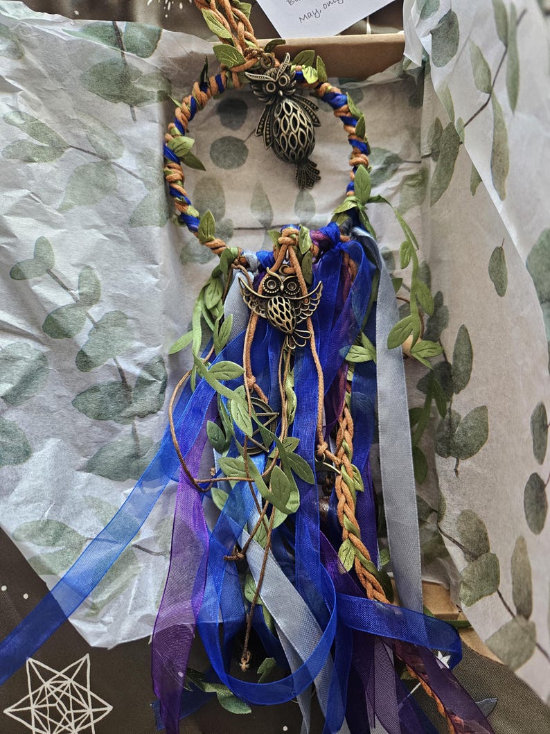 Wicca Owl Witches Bells: Blue Ribbon Woodland Home Protection - Etsy
