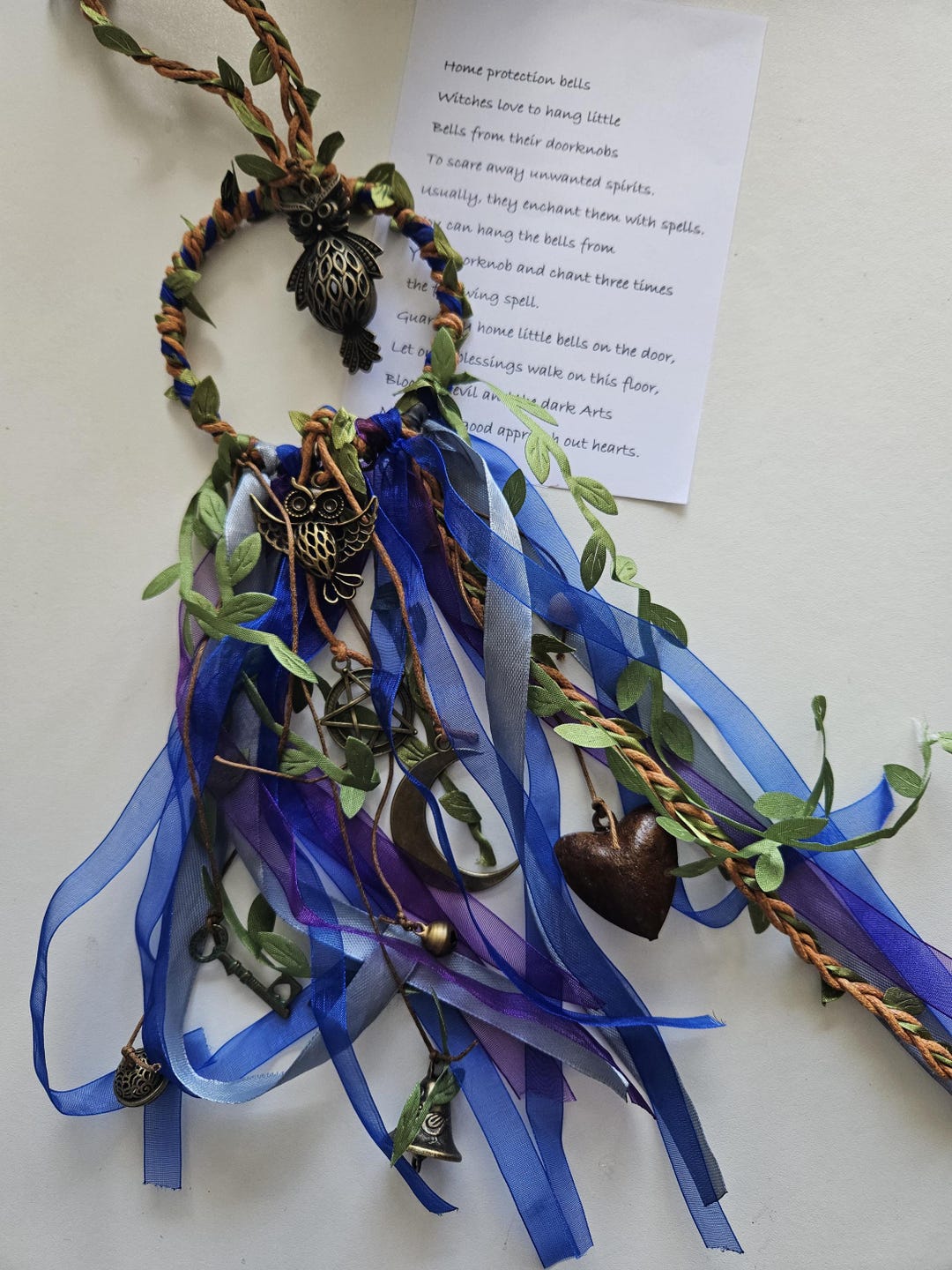 Wicca Owl Witches Bells: Blue Ribbon Woodland Home Protection - Etsy