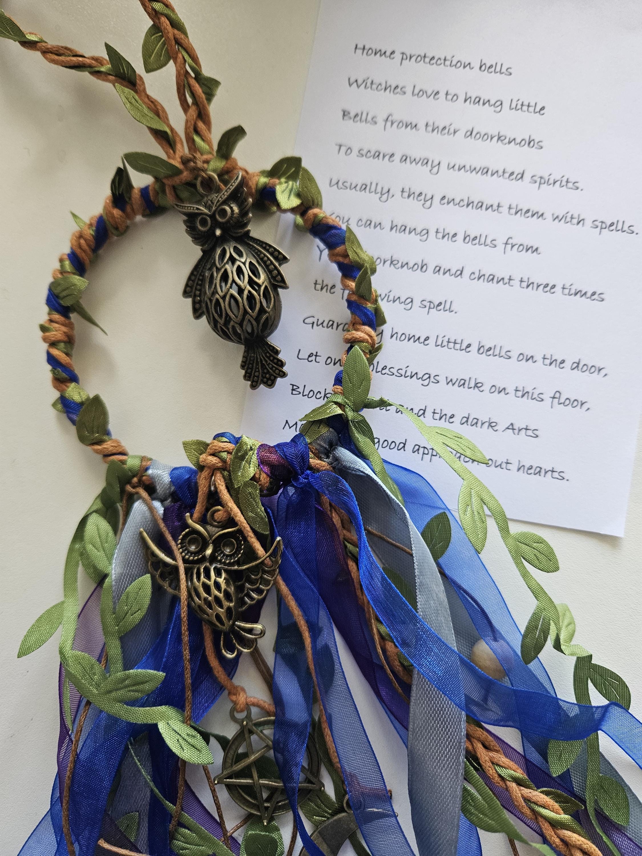 Wicca Owl Witches Bells: Blue Ribbon Woodland Home Protection - Etsy