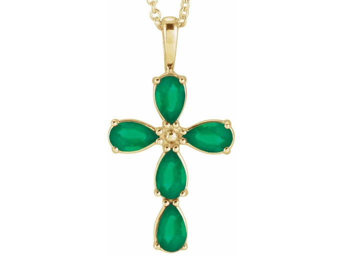 Natural Emerald Cross Necklace Gold, 14K Gold Cross Pendant Real ...