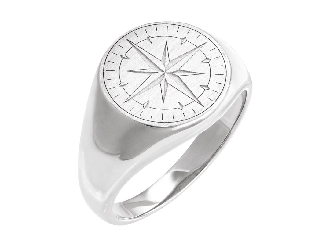 Mens Compass Signet Ring Silver Sterling Silver Compass Etsy