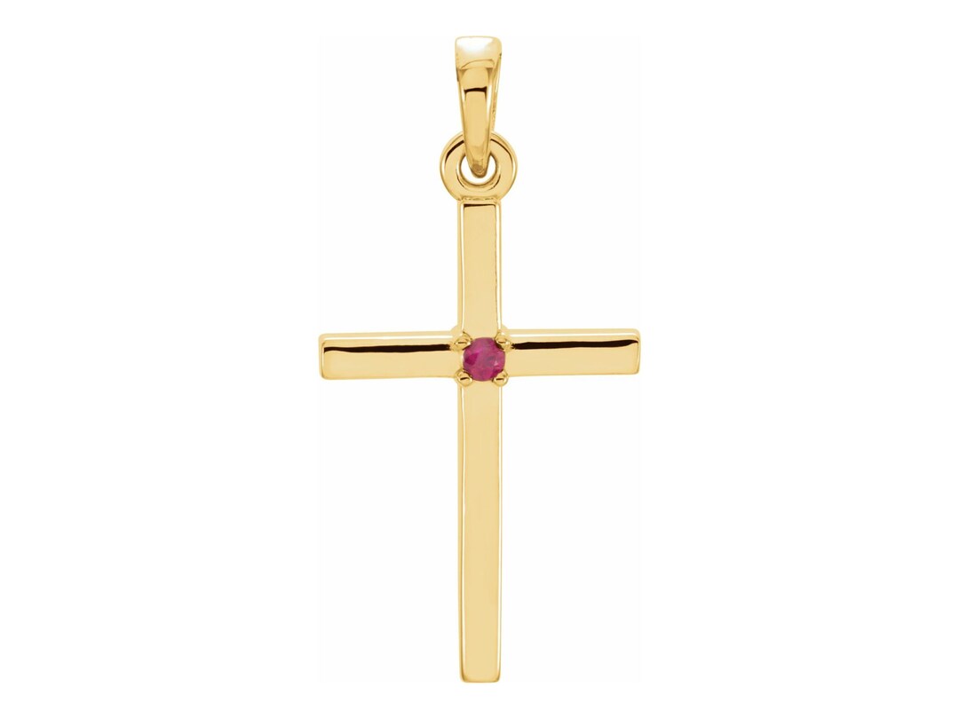 Natural Ruby Cross Pendant, 14K Solid Gold Cross Pendant With Real Ruby ...