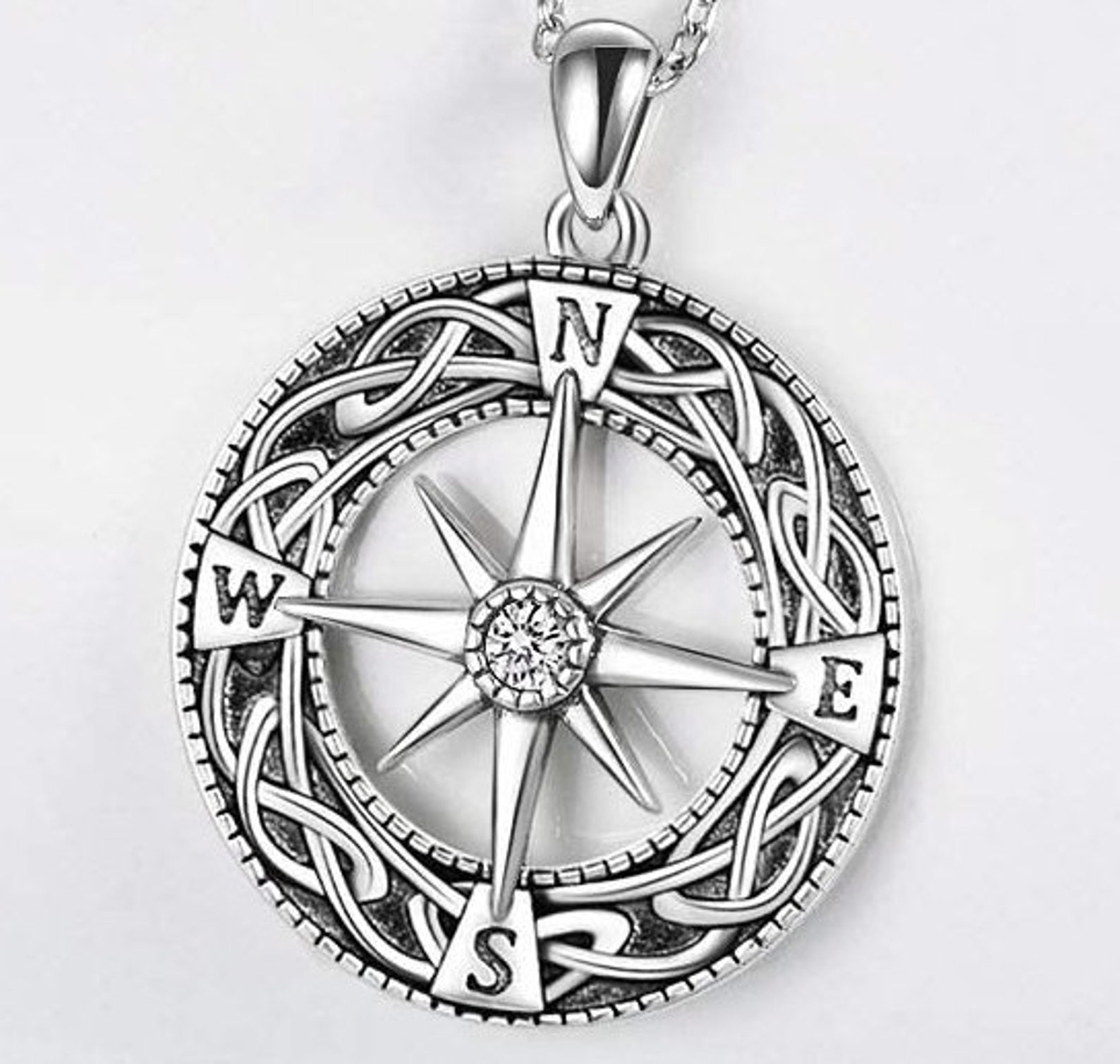 Silver Celtic Knot Compass Necklace Celtic Knot Necklace | Etsy