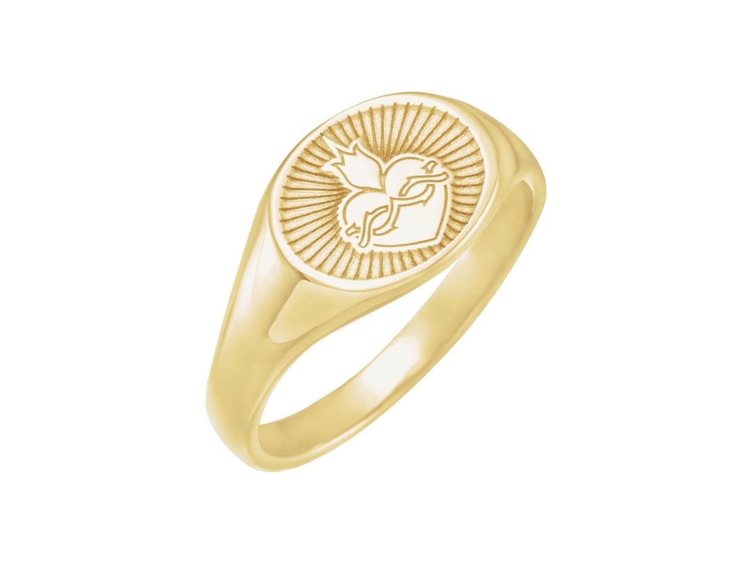 14K Gold Sacred Heart Ring, Sacred Heart Signet Ring Gold, Sacred Heart ...