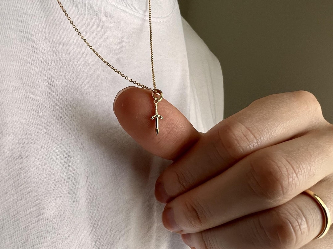 Dagger Necklace Gold, 14K Gold Dagger Pendant, Rose Gold Dagger ...