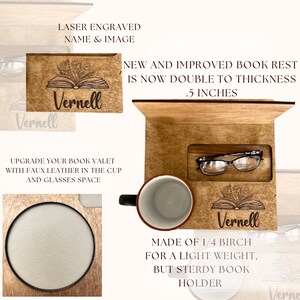 Personalized Wooden Book Valet: Reader Gift With Coffee Mug & Glasses ...