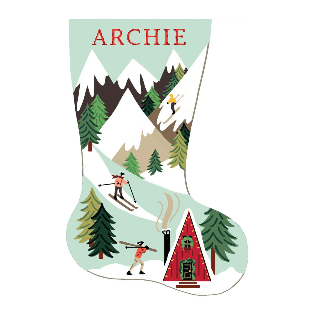 Ski Slopes Needlepoint Christmas Stocking Kit, Modern Personalized ...