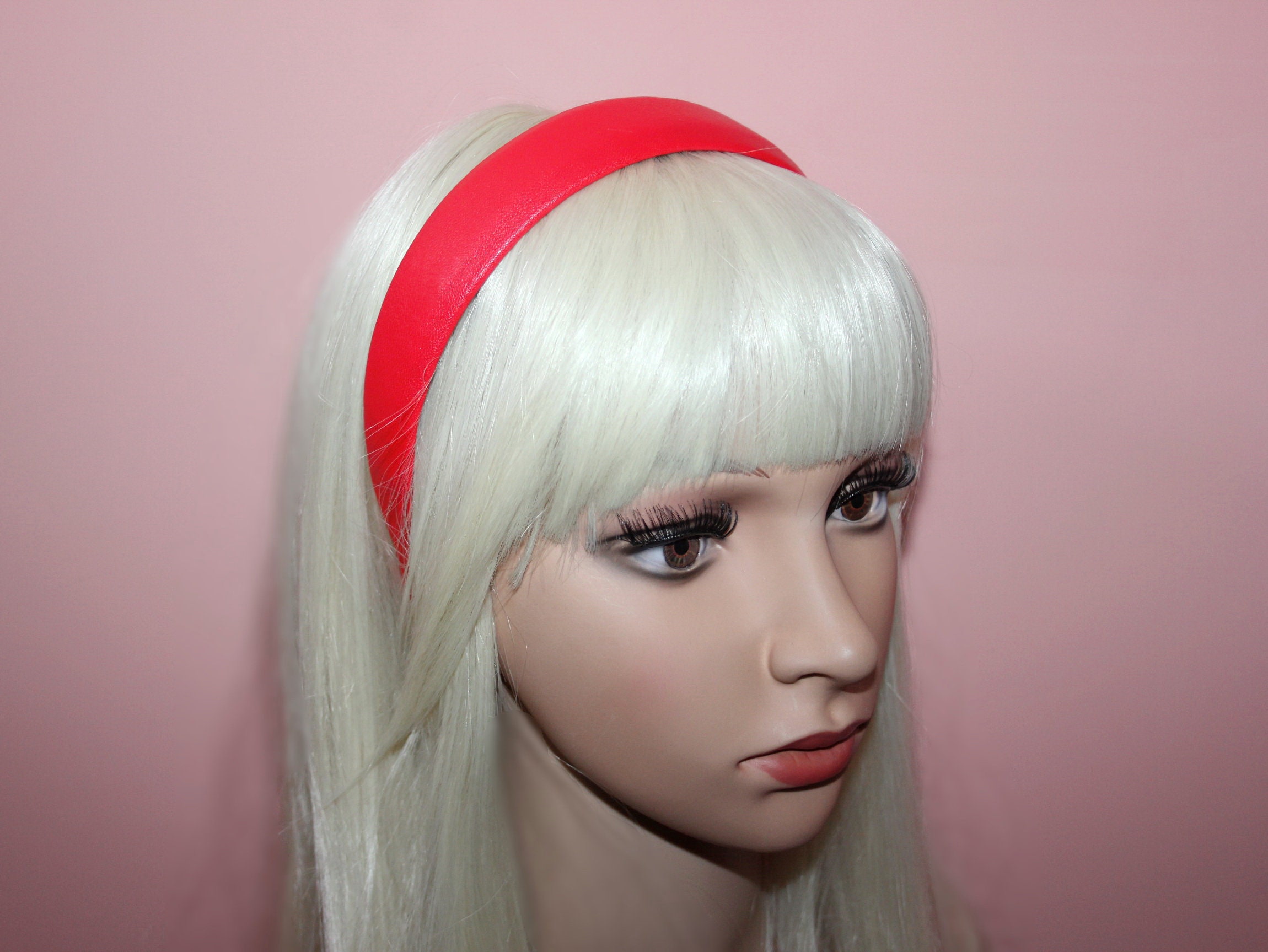 Red leather headband thin head scarf handmade classic headband | Etsy