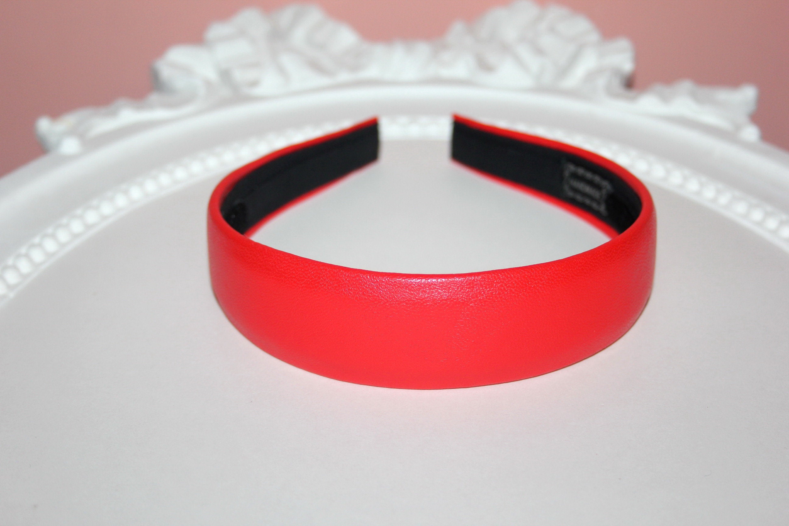 Red leather headband thin head scarf handmade classic headband | Etsy