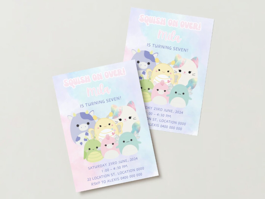 Childrens Birthday Party Digital Invitation Canva Template, Squish on ...