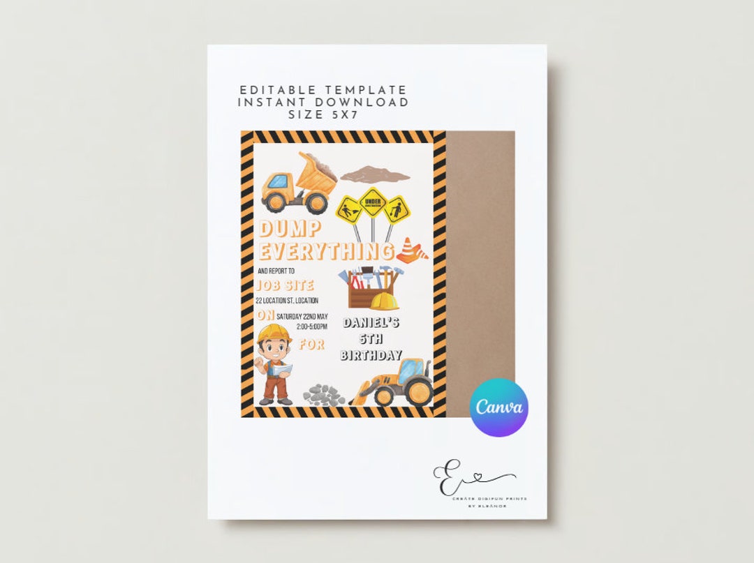 Construction Birthday Party Invitation Little Builders Editable ...