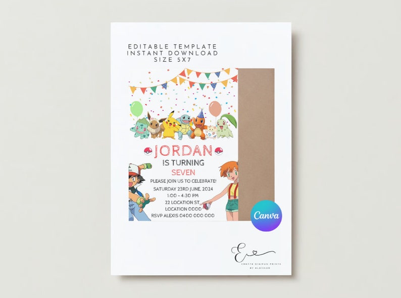 POKEMON Theme Birthday Party Invitation POKEMON Ash, Pikachu and the ...