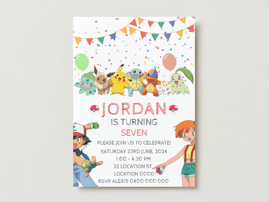 POKEMON Theme Birthday Party Invitation POKEMON Ash, Pikachu and the ...