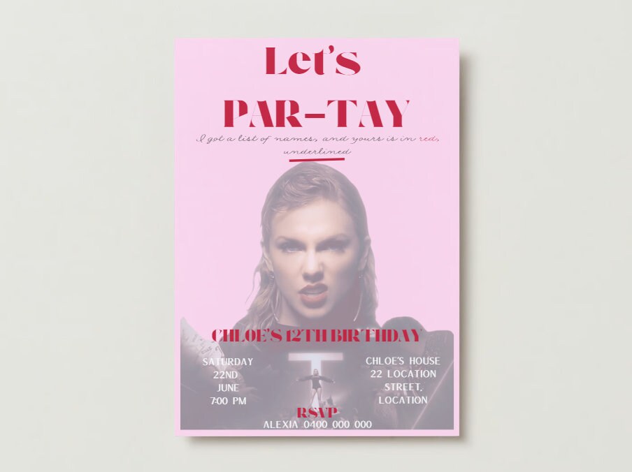 Taylor Swift TAYTAY Invitation Let's PAR-TAY Red Partay Invitation ...