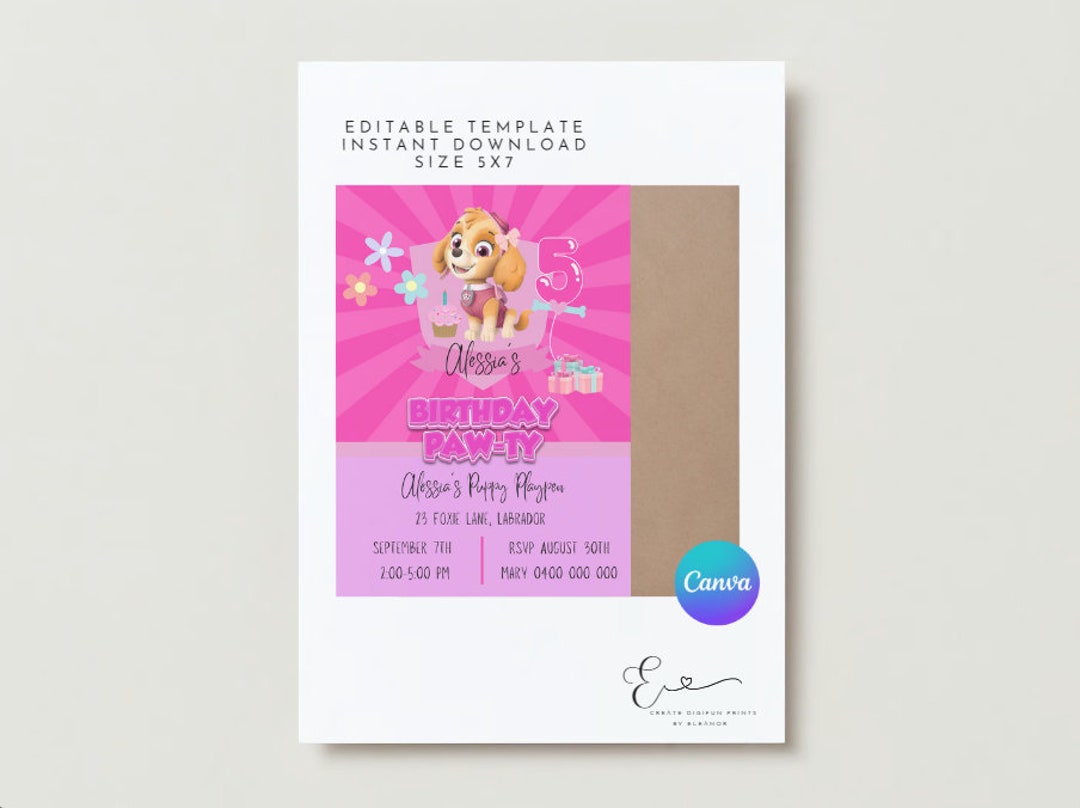 Skye PAW PATROL Birthday Party Invitation Skye Paw Patrol Theme ...
