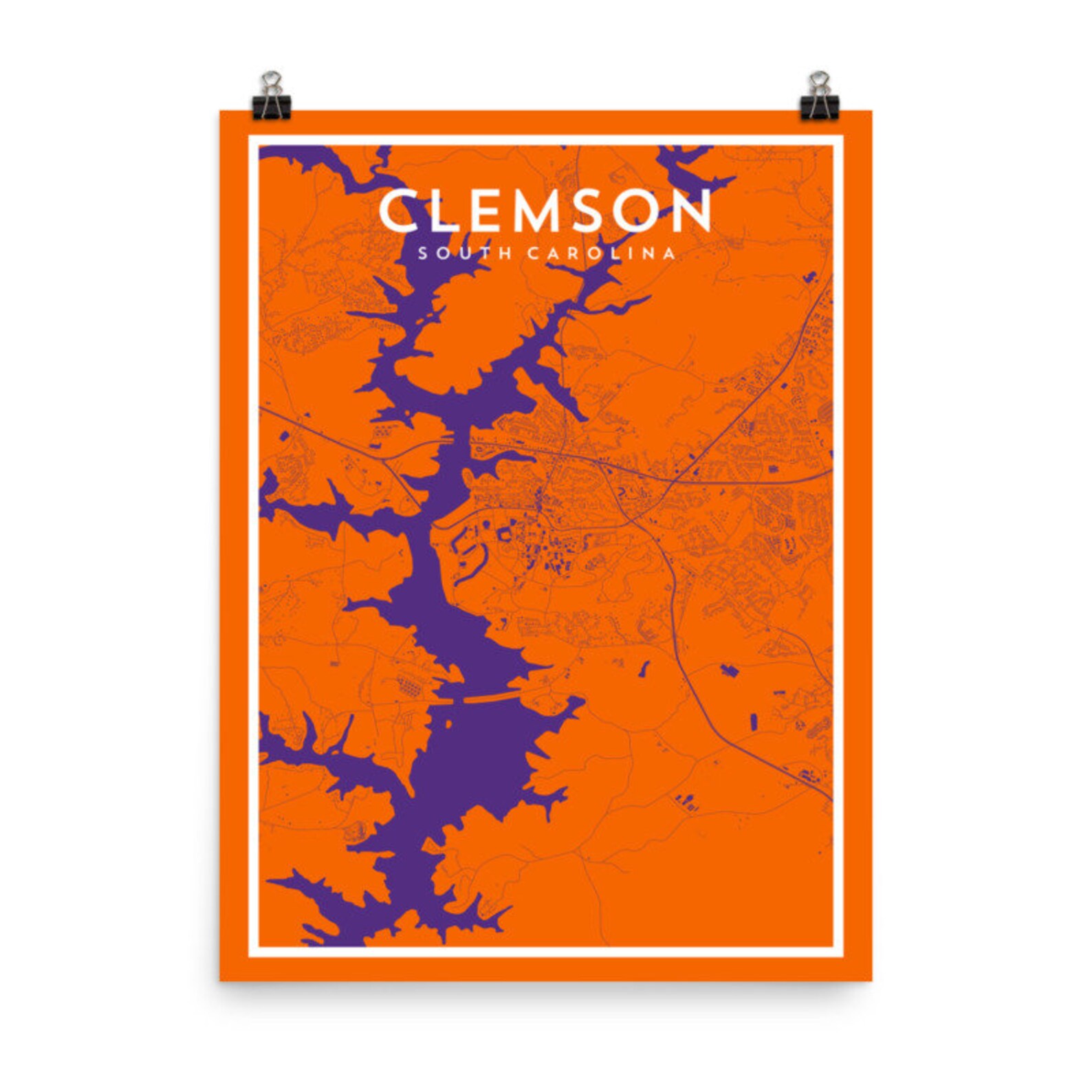 Clemson SC Map Print Poster College Town Print Clemson SC | Etsy