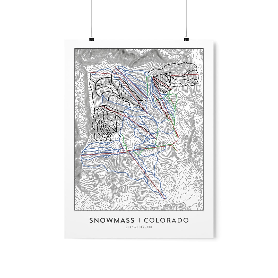 Snowmass Colorado Ski Trail Map Art Print: Topographic Ski Decor - Etsy