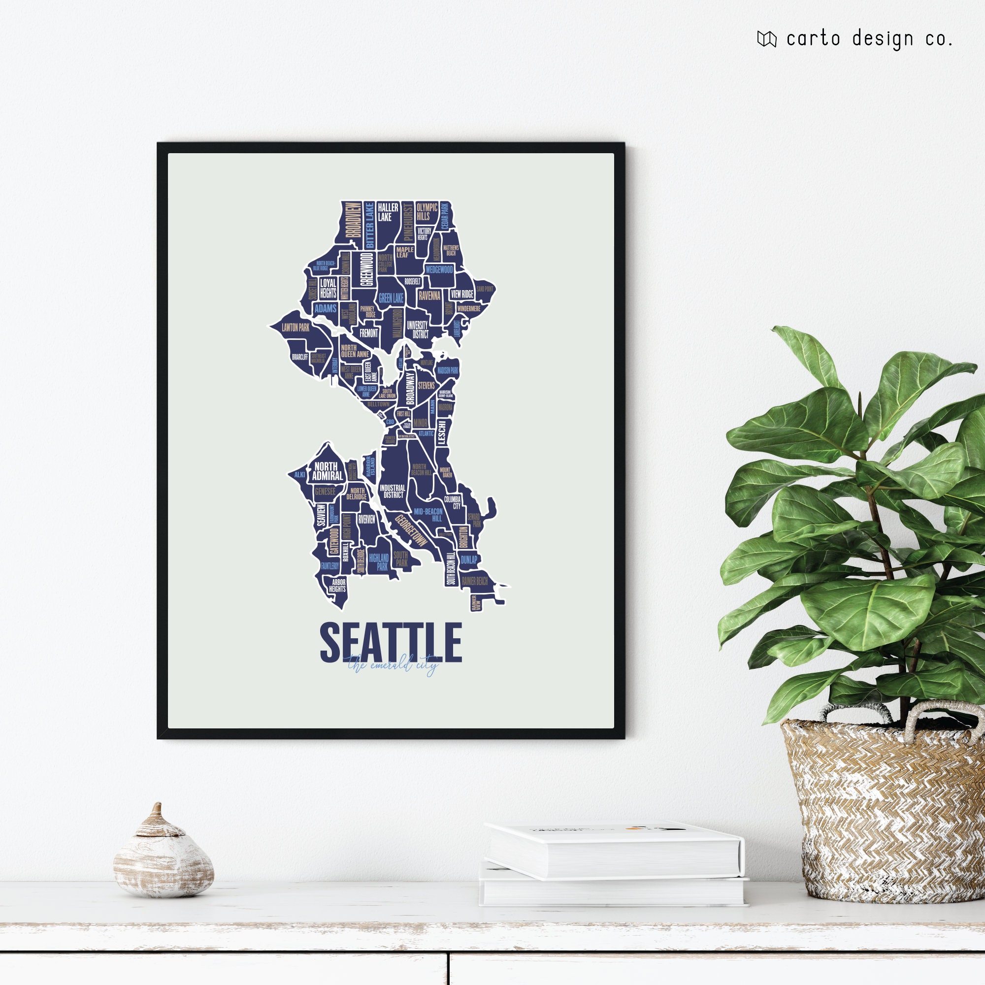 Seattle Neighborhoods Map Print: City Streets Art Poster - Etsy