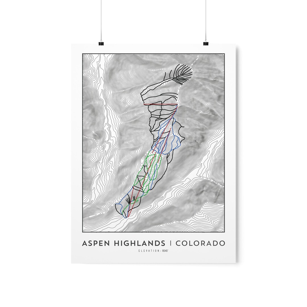 Aspen Highlands Ski Map Art - Aspen Colorado - Topographic Map - Ski ...