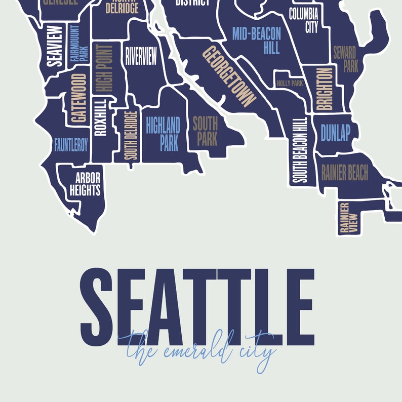 Seattle Neighborhoods Map Print: City Streets Art Poster - Etsy
