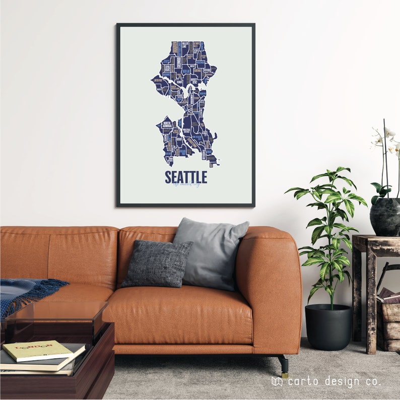 Seattle Neighborhoods Map Print: City Streets Art Poster - Etsy
