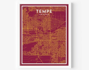 Tempe Arizona Map Arizona State University Poster Print City AZ Arizona ...