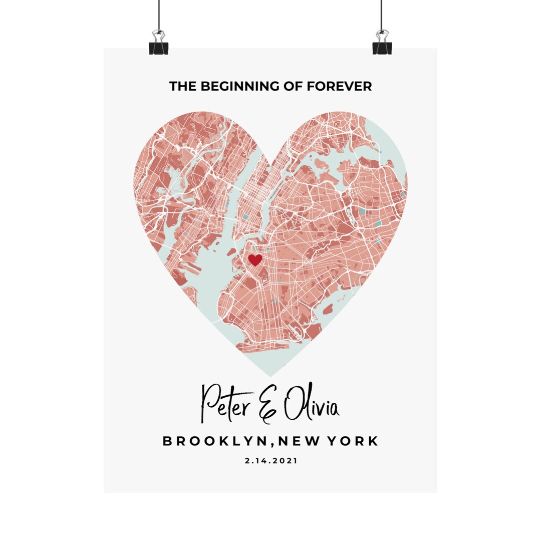 Custom Personalized Engagement Map - Heart Shaped, Engagement Map Art ...