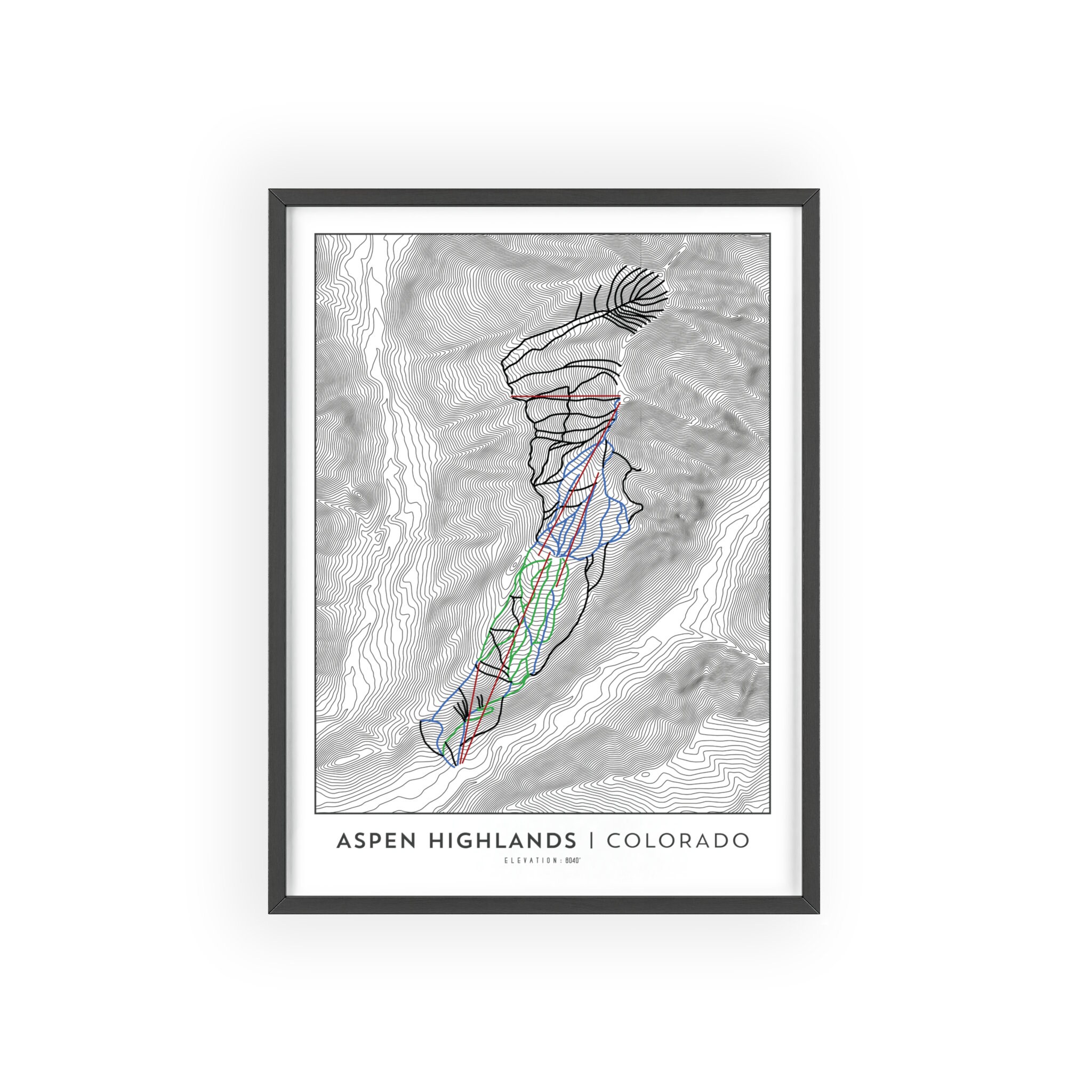 Aspen Highlands Ski Map Art Aspen Colorado Topographic Map Ski Decor ...