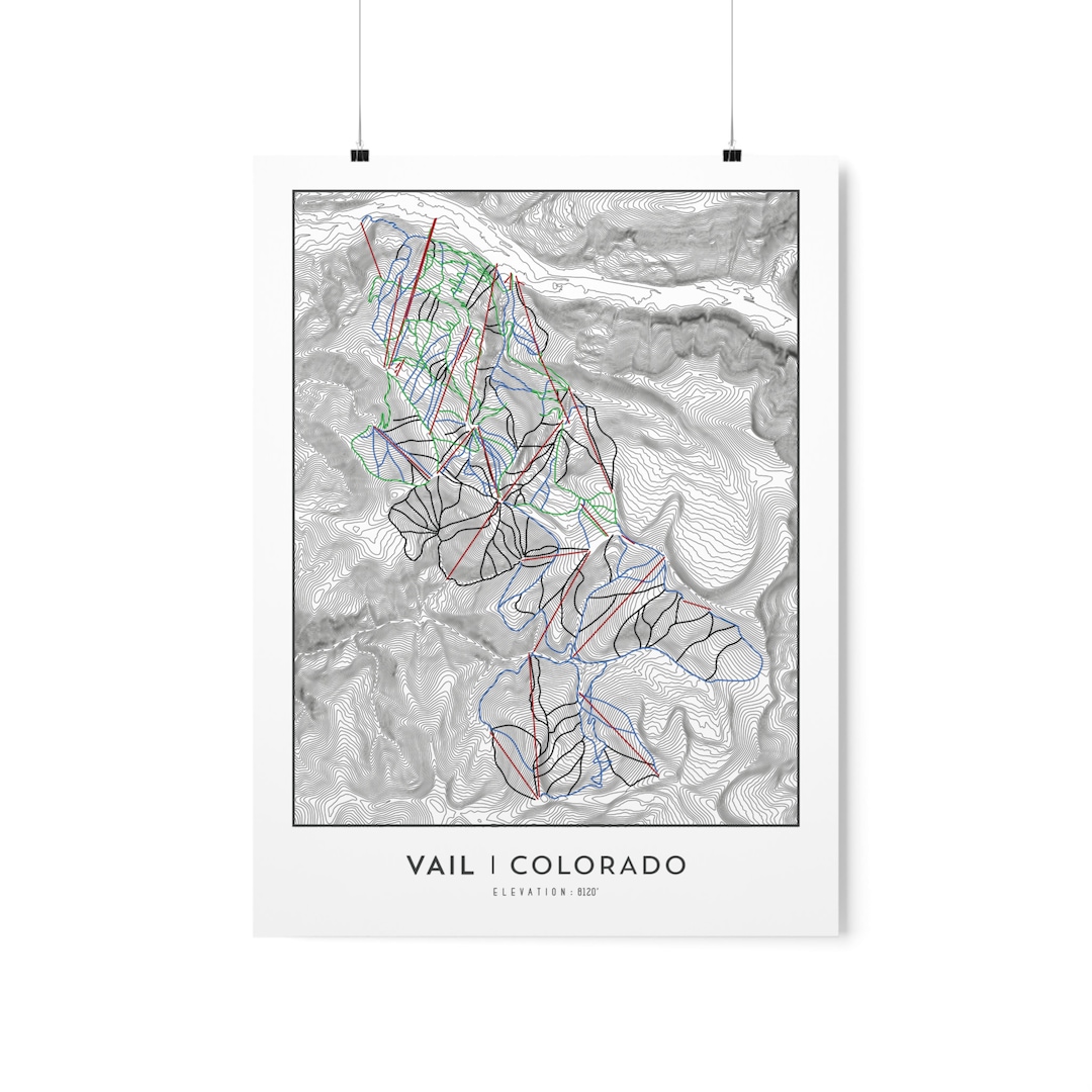 Vail Ski Map Art - Vail Colorado - Topographic Map - Ski Decor Gift ...