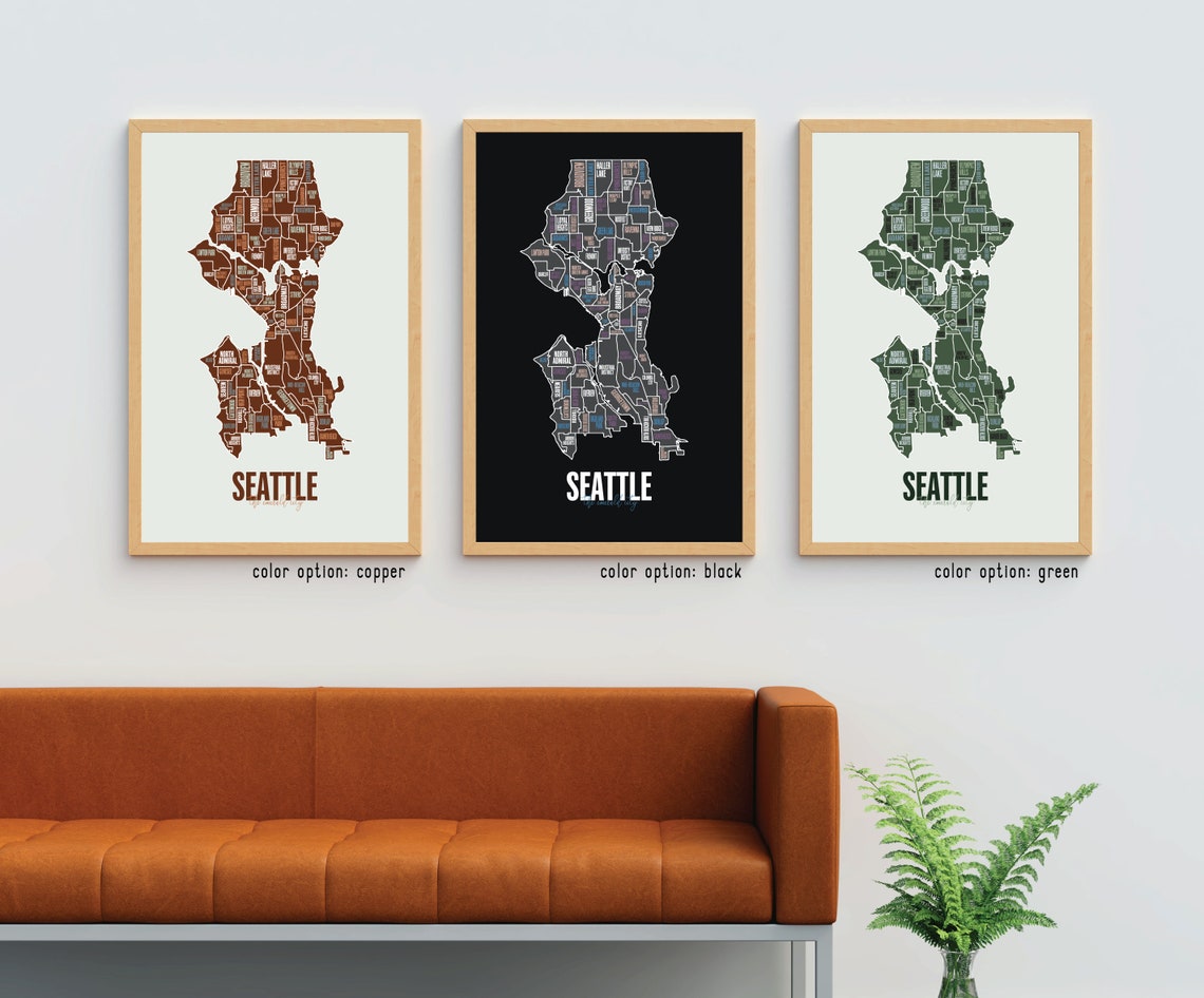 Seattle Neighborhoods Map Print: City Streets Art Poster - Etsy