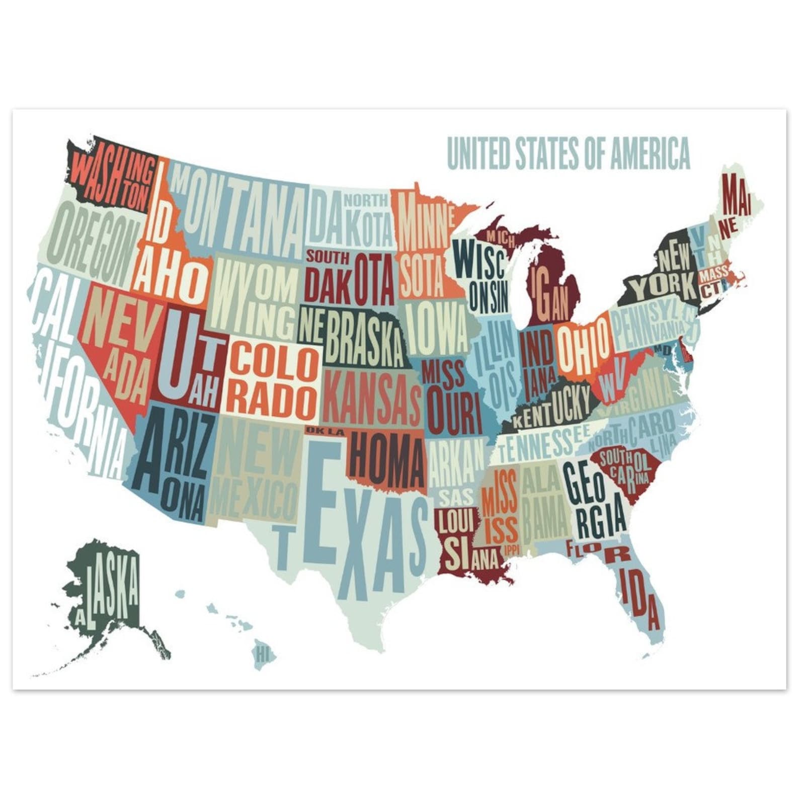 Map of United States, USA Map, USA Map Poster, Map of America, USA Map ...