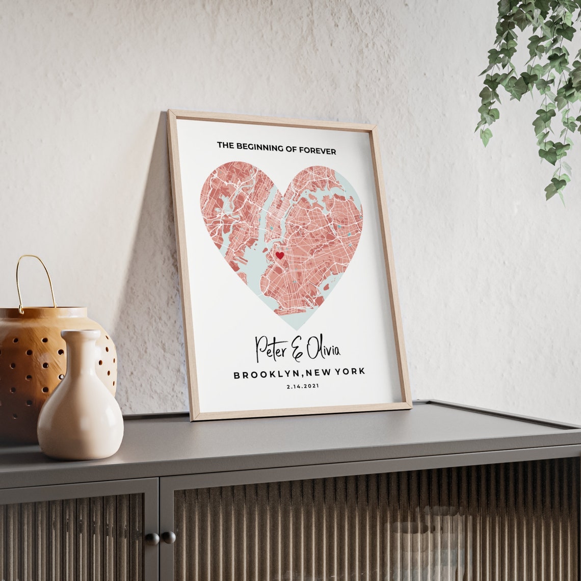 Custom Personalized Engagement Map - Heart Shaped, Engagement Map Art ...