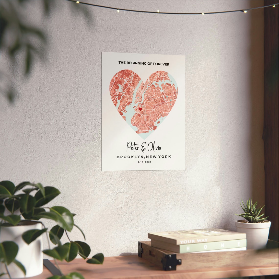 Custom Personalized Engagement Map - Heart Shaped, Engagement Map Art ...