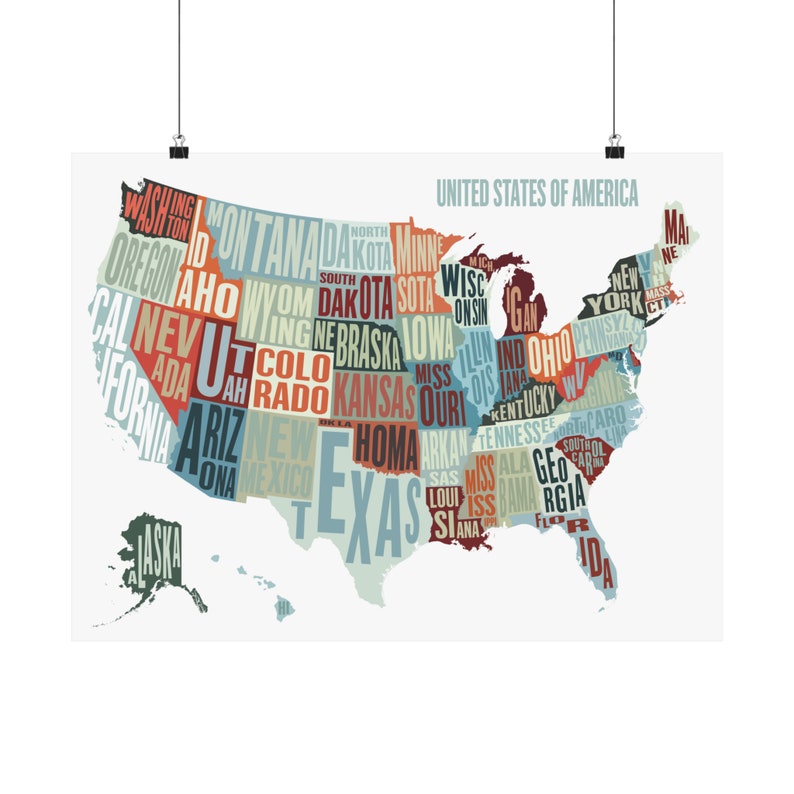 Map of United States, USA Map, USA Map Poster, Map of America, USA Map ...