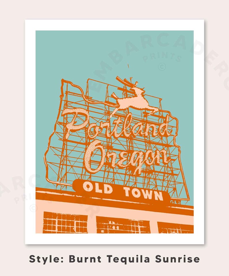 Portland Oregon Sign Art Print by Embarcadero Prints White - Etsy