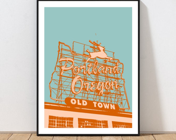Portland Oregon Sign Art Print by Embarcadero Prints | White Stag Sign ...