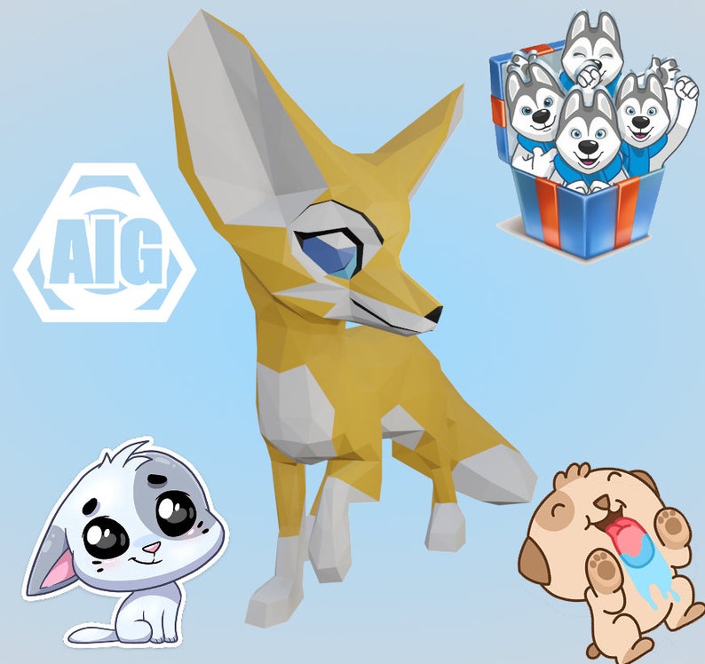 Fox Fennec Papercraft 3D model paper PDF Template Low poly | Etsy