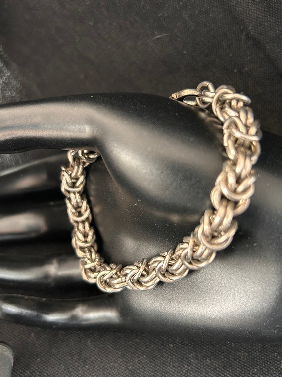 Heavy Chain Mail Bracelet - Sterling Silver - Handmade - Gem