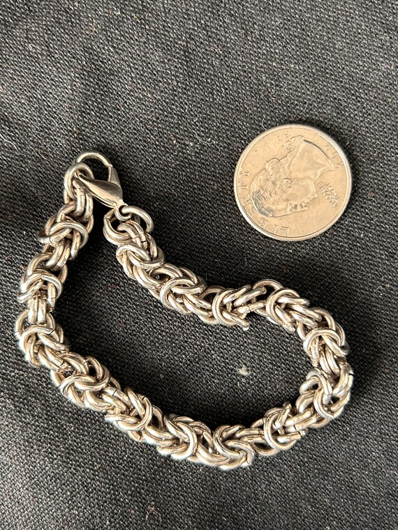Heavy Chain Mail Bracelet - Sterling Silver - Handmade - Gem