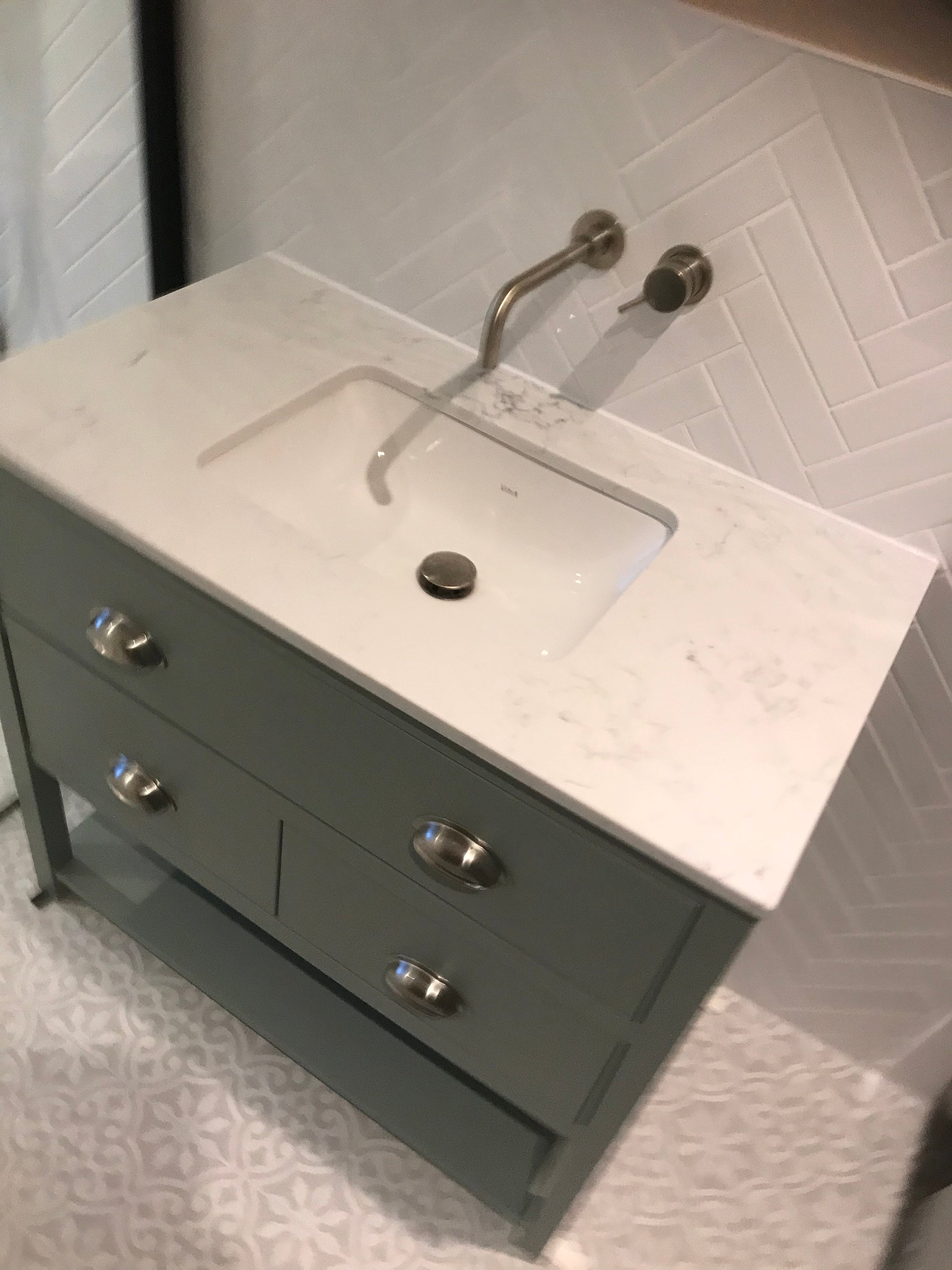 Painted vanity unit with single undermount basin. | Etsy