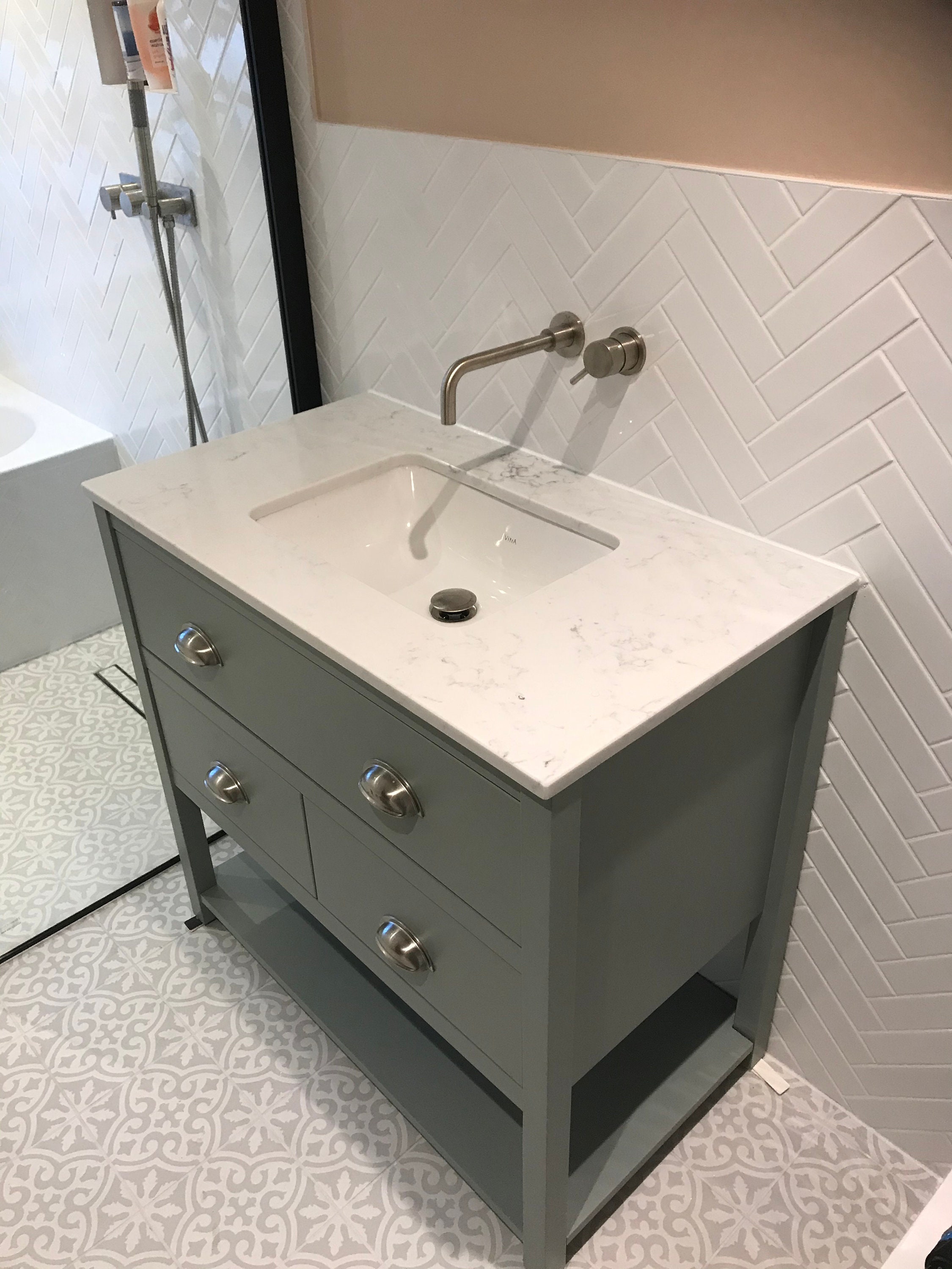 Painted vanity unit with single undermount basin. | Etsy