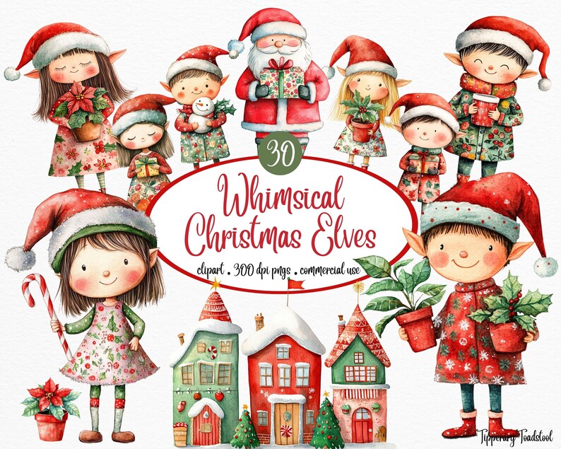 Whimsical Christmas Elves Clipart, North Pole, Clip Art, Digital ...