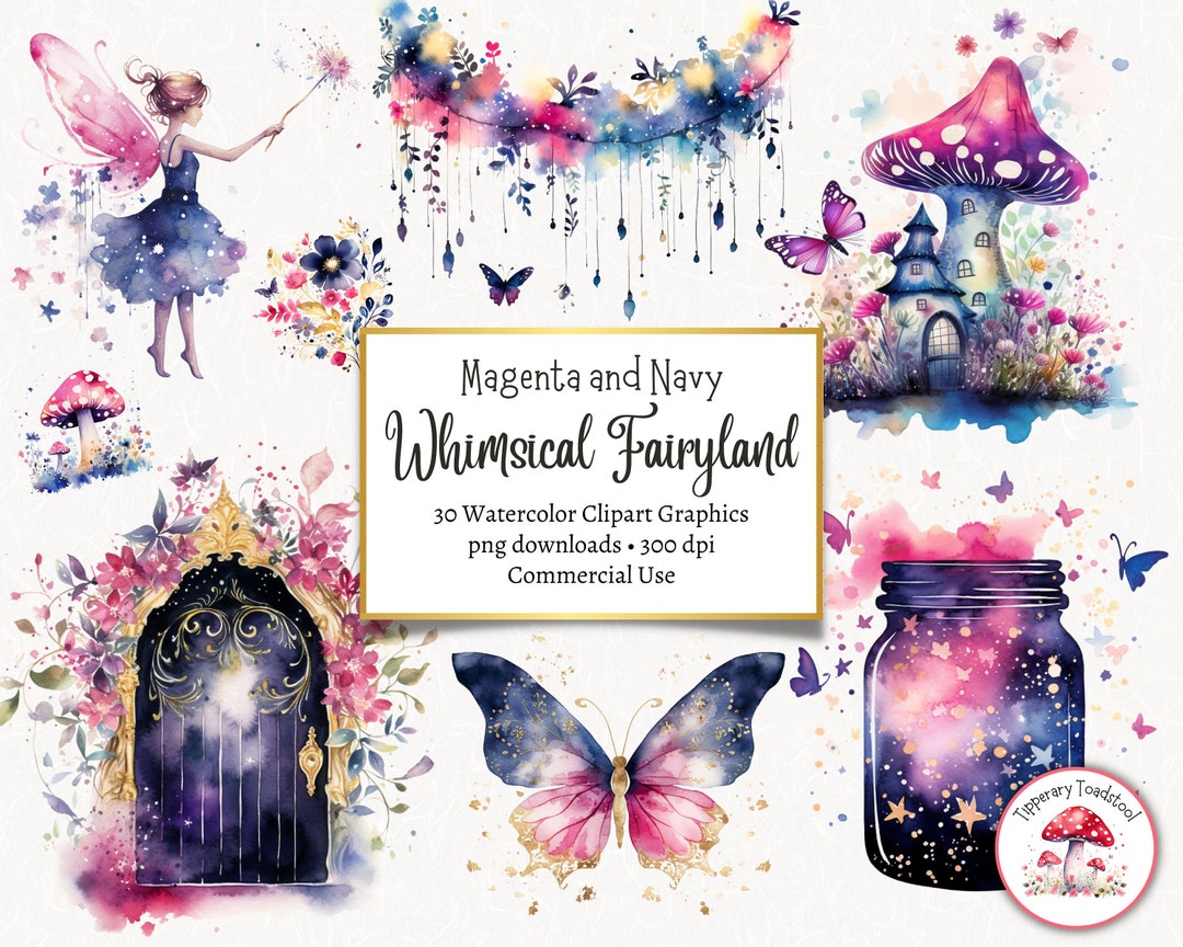 Whimsical Fairyland Clipart, Fairy Clipart, Watercolor Clipart, Digital ...